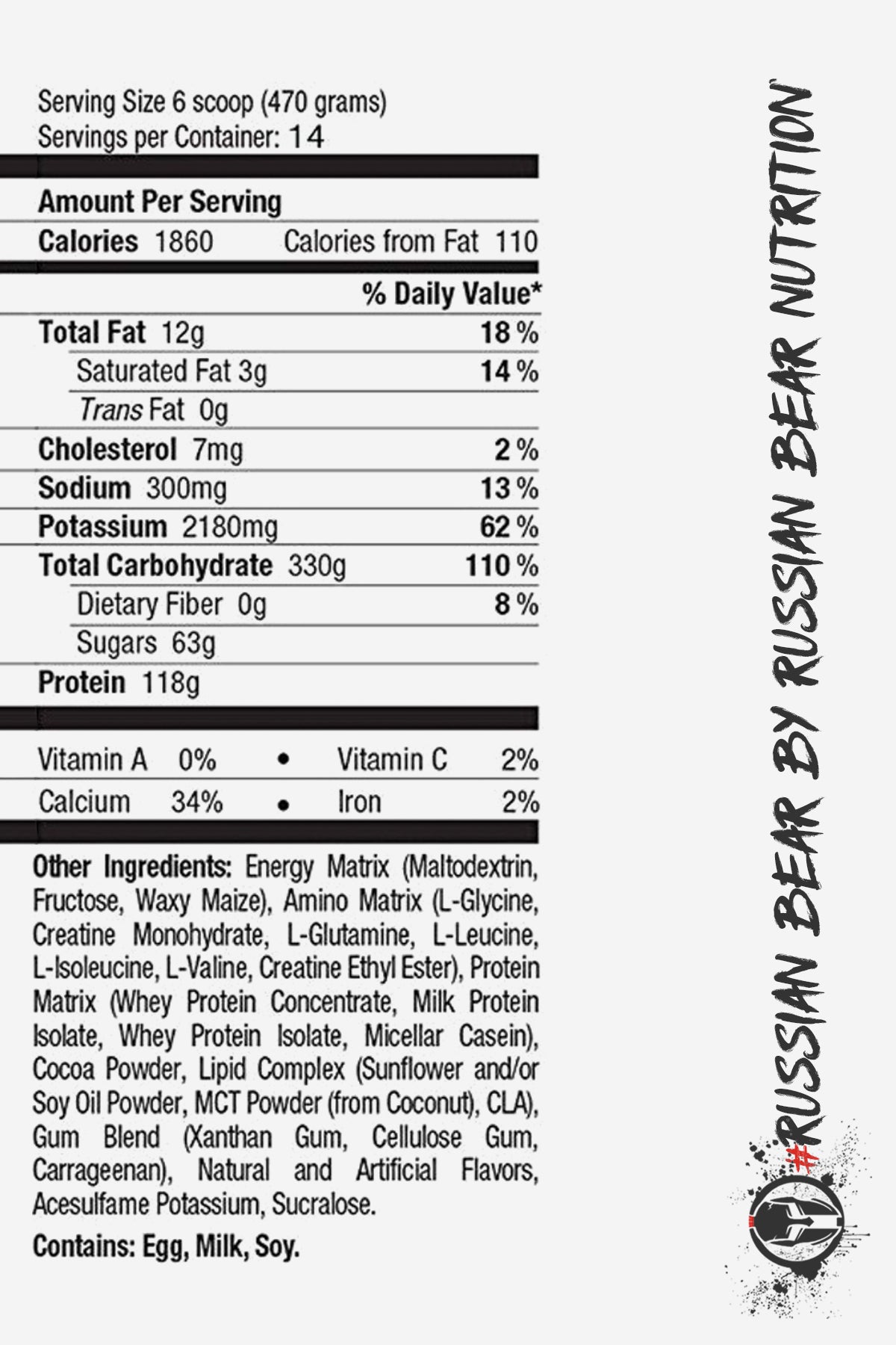 Russian Bear 10000 Weight Gainer — 1900 Calories & 121g Protein | Swole Spartan